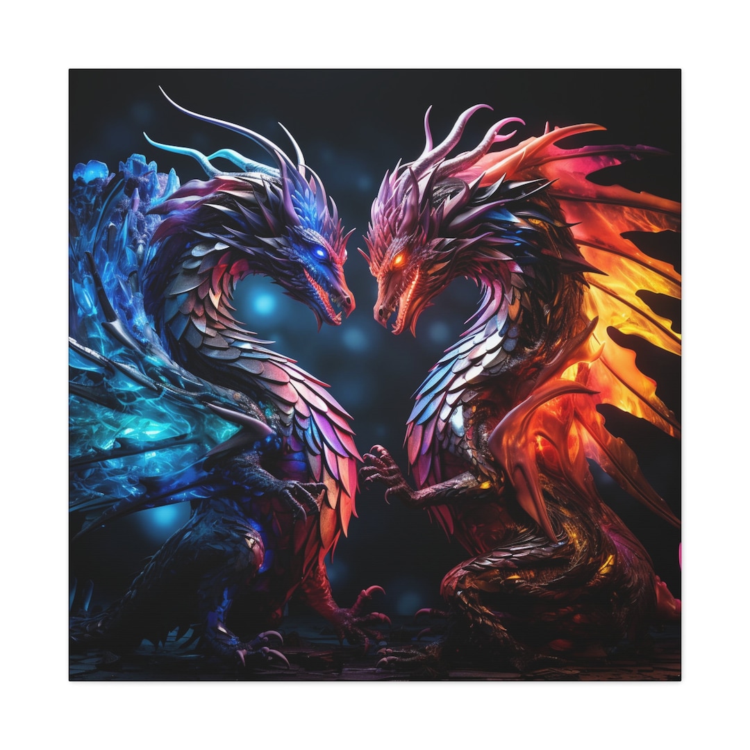 Two Dragons in Love Canvas, Two Dragons in Love Wall Decor, Two Dragons ...