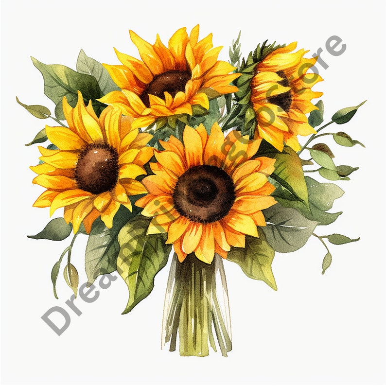 Watercolor Sunflowers Floral Clipart Fall Bouquet, PNG, Commercial Use ...