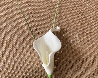 White Calla Lily Buttonhole, Calla Lily Boutonnières, Beach Wedding ...