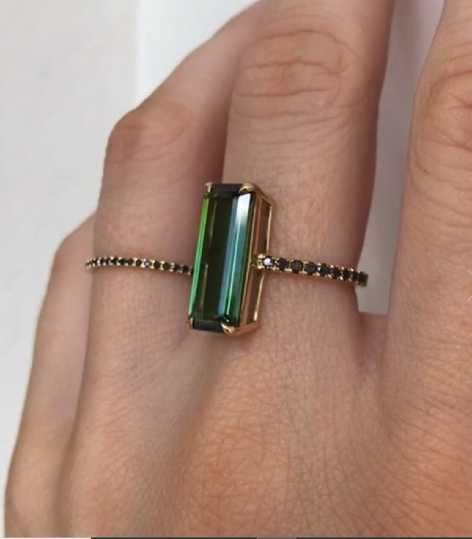 18k Green Tourmaline Baguette Ring, Tourmaline Wedding Band,october ...