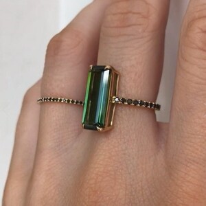 18k Green Tourmaline Baguette Ring, Tourmaline Wedding Band,october Birthstone Ring,tourmaline ...