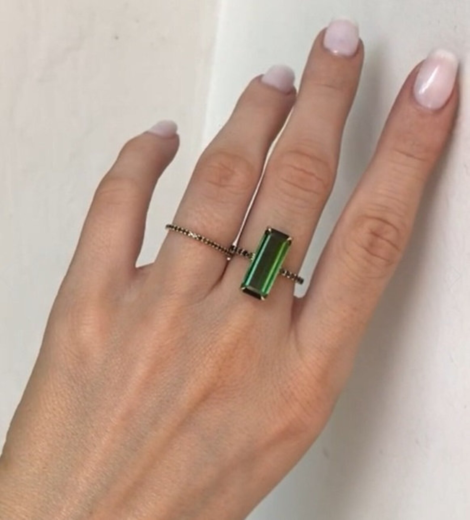 18k Green Tourmaline Baguette Ring, Tourmaline Wedding Band,october Birthstone Ring,tourmaline ...
