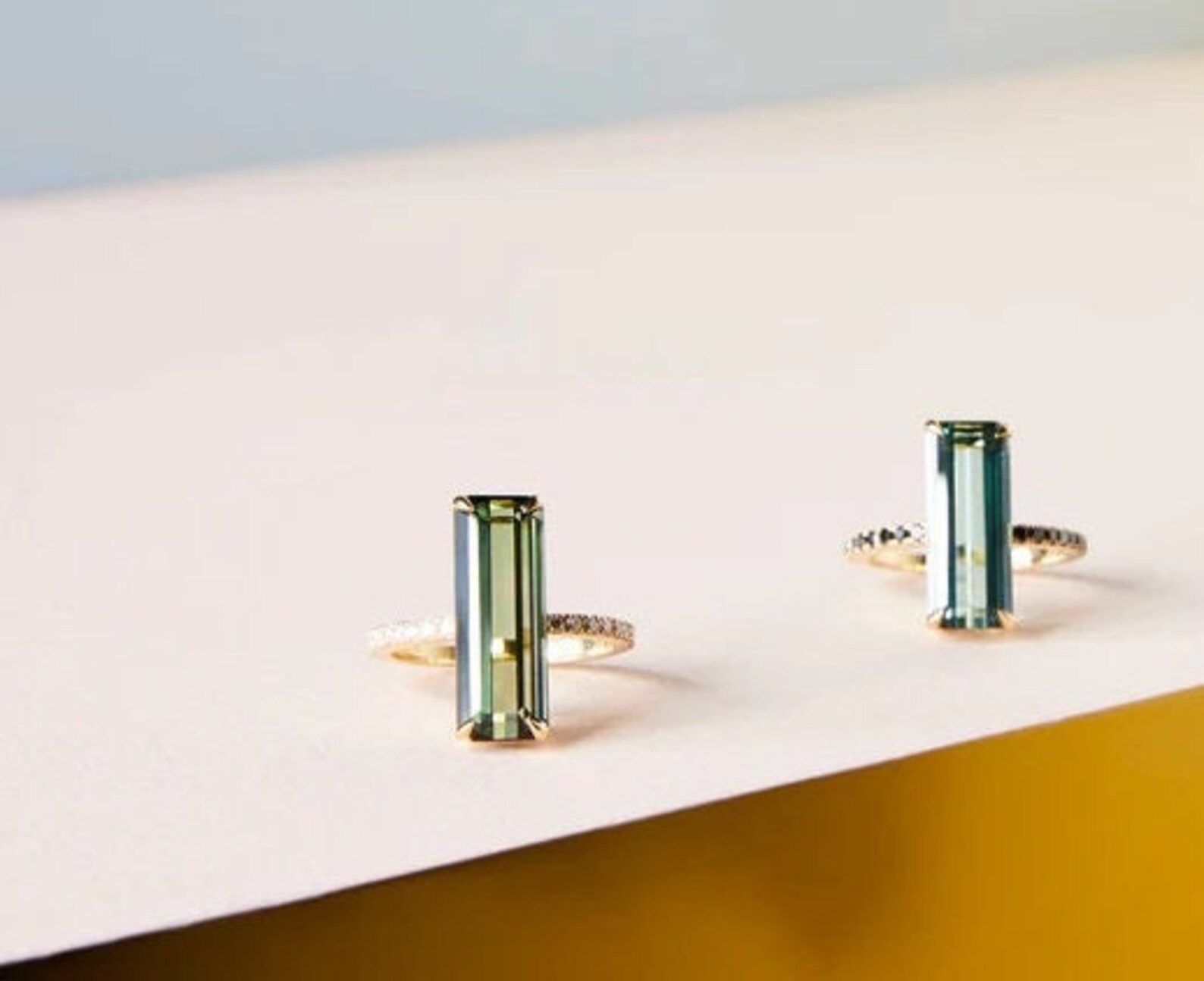 18k Green Tourmaline Baguette Ring, Tourmaline Wedding Band,october ...