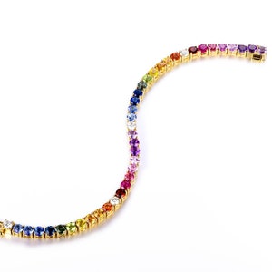 18k Rainbow Sapphire Bracelet,multi-color Sapphire Tennis Bracelet ...