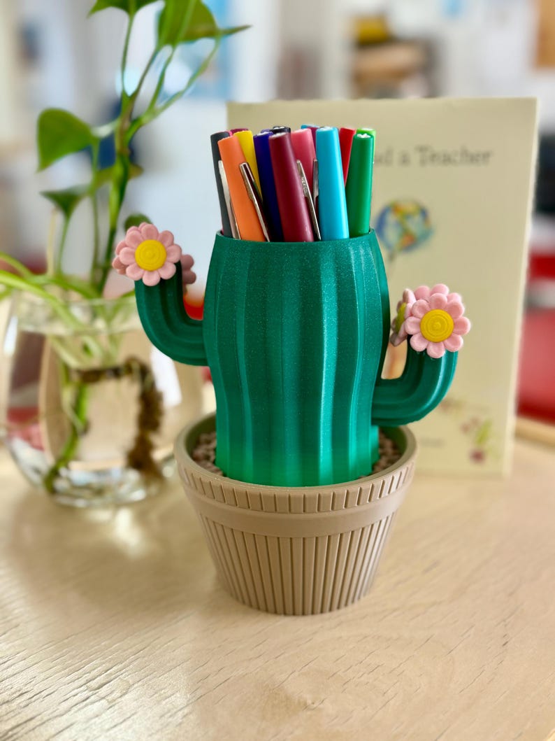 Cactus Desk Caddy With Magnetic Flowers - Etsy