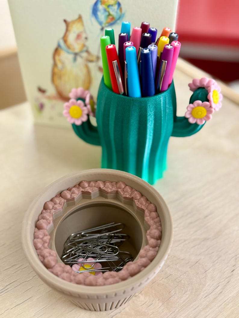Cactus Desk Caddy With Magnetic Flowers - Etsy