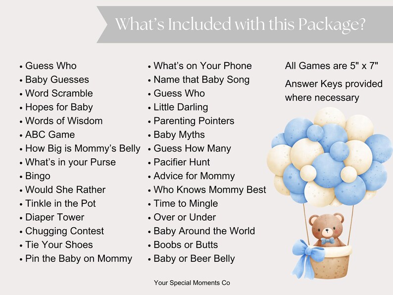 Editable Teddy Bear Boy Baby Shower Game Bundle, Party Decor, Blue and ...