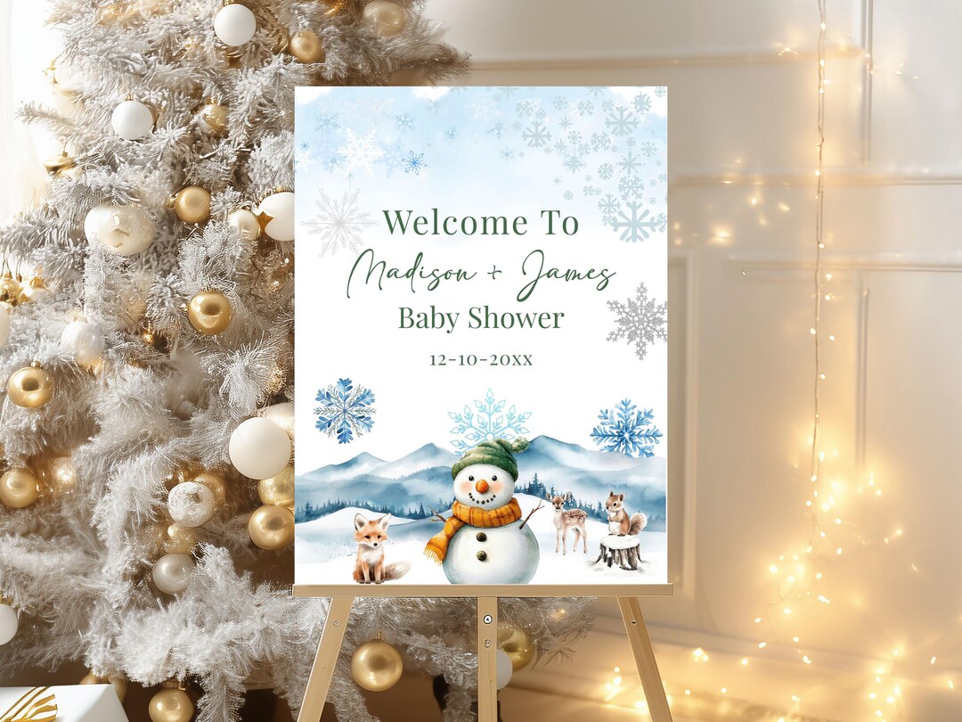 Winter Holiday Baby Shower Welcome Sign, Winter Wonderland Christmas ...