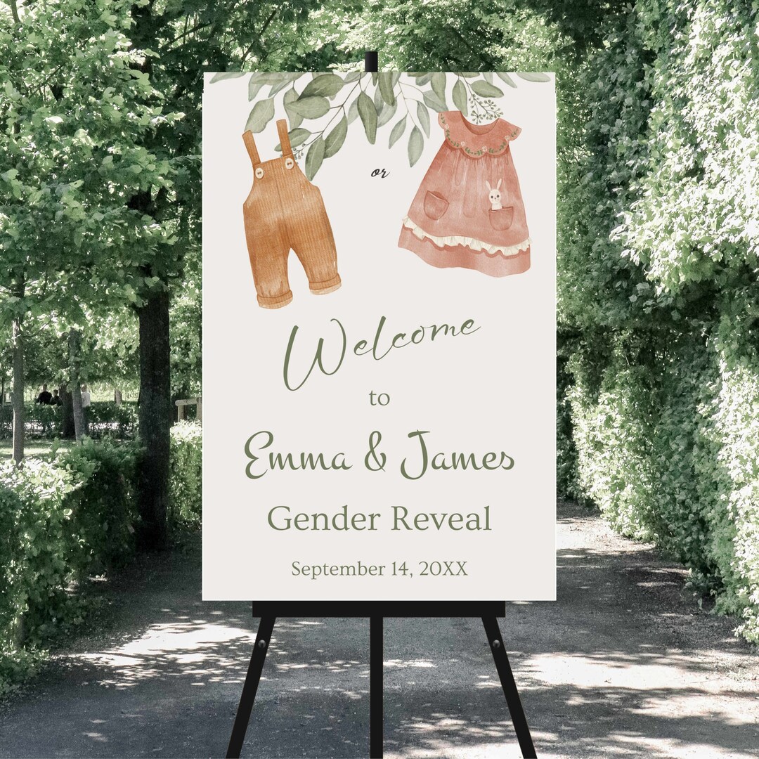 Boy or Girl Overall Gender Reveal Welcome Sign, Gender Neutral Poster ...