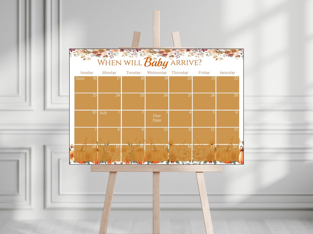 Pumpkin Baby Shower Due Date Calendar Game, Fall Theme (editable ...