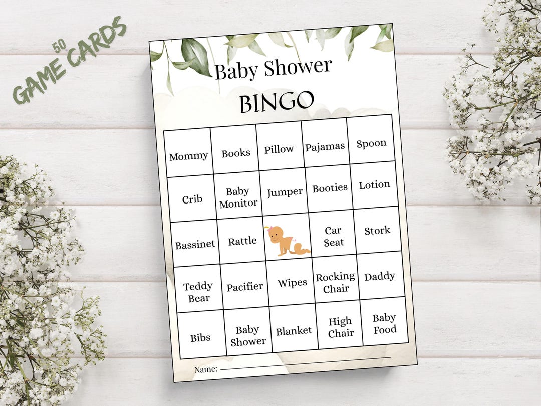 50 Baby Shower Bingo Game Cards, Baby Shower Gift Activity, Boho ...