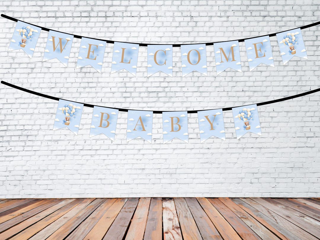 Editable Teddy Bear Boy Baby Shower Welcome Baby Banner, Printable ...