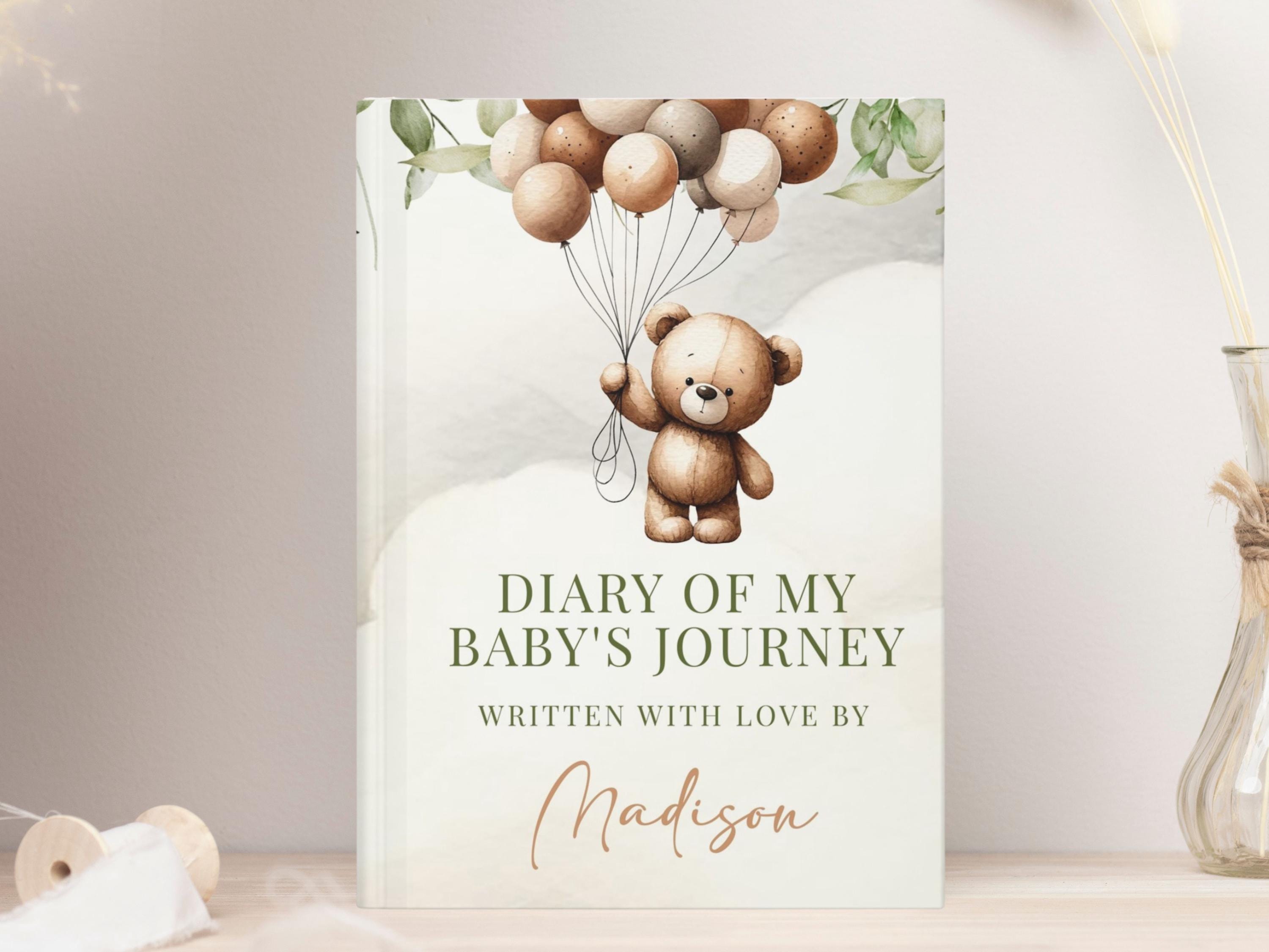Editable Gender Neutral Teddy Baby Shower Diary Hardcover Journal ...