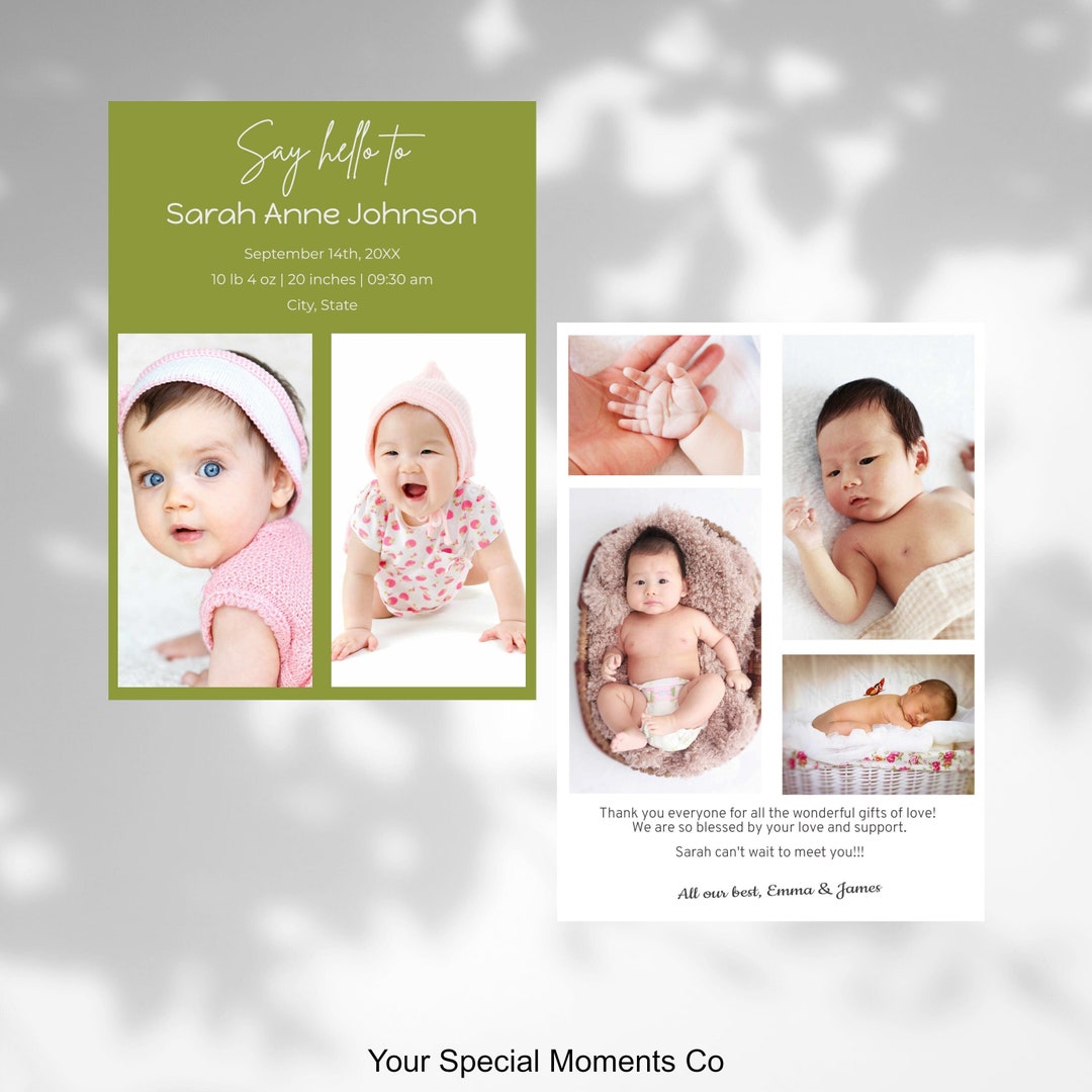 Photo Birth Announcement & Thank You Card, Minimalist (instant Download ...