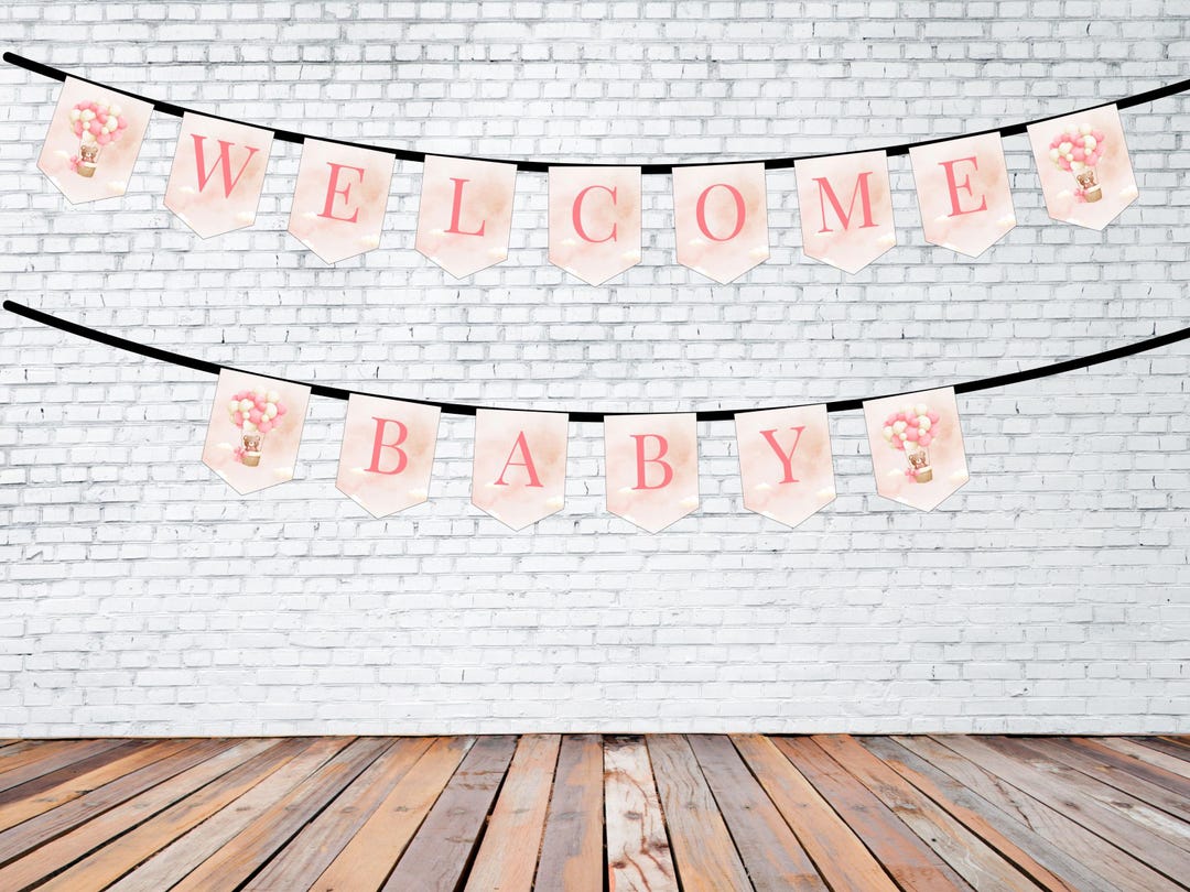Editable Teddy Bear Girl Baby Shower Welcome Baby Banner, Printable ...