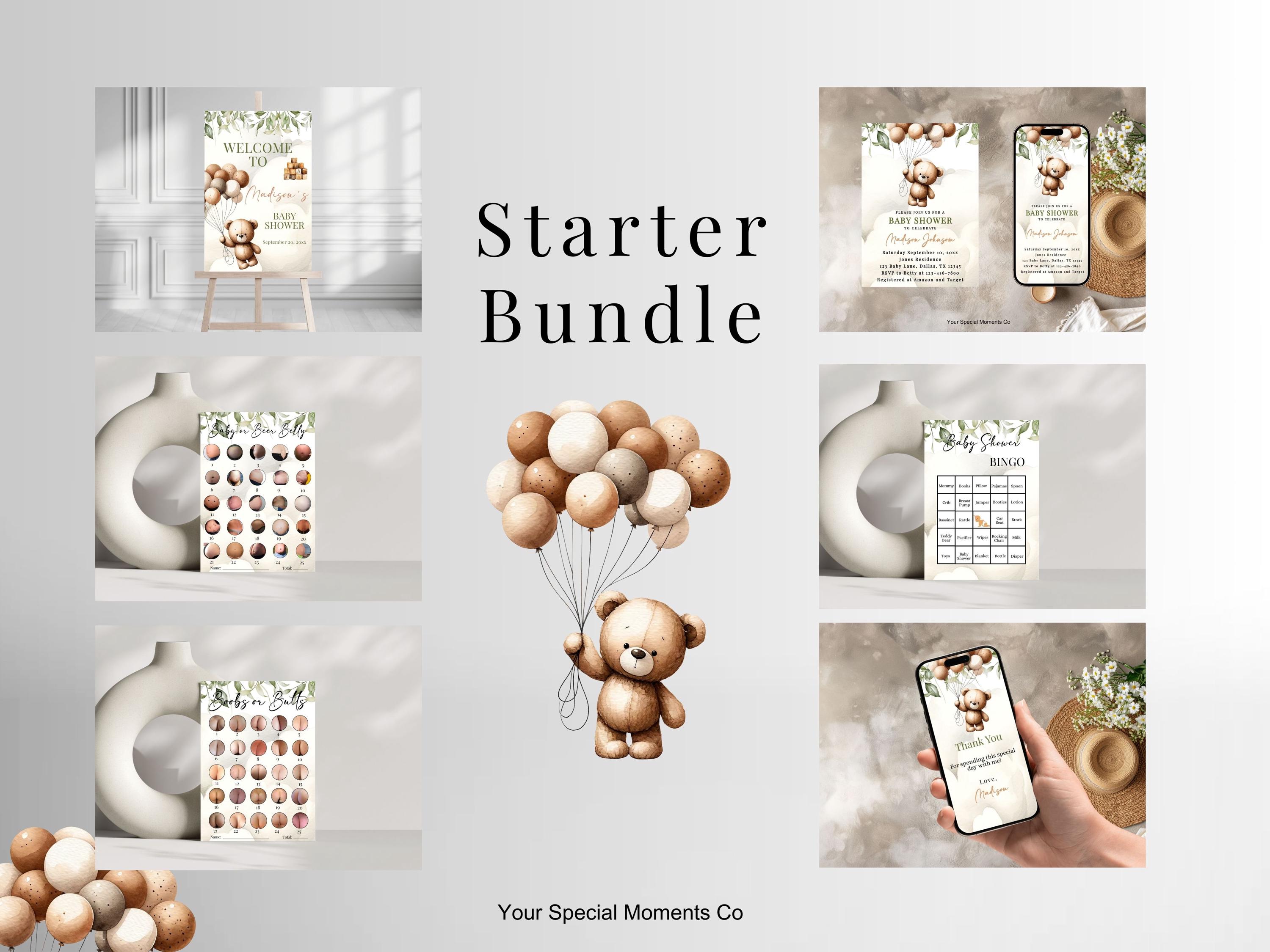 Editable Gender Neutral Teddy Bear Baby Shower Bundle, Signs Invites ...