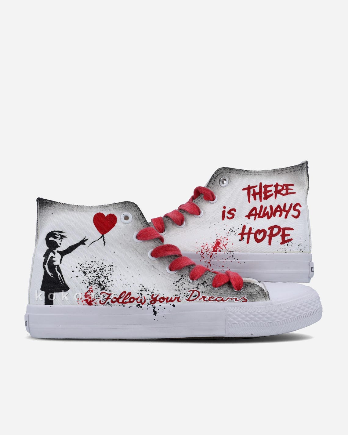 Girl With Balloon Hand PAINTED Canvas Shoes - Etsy