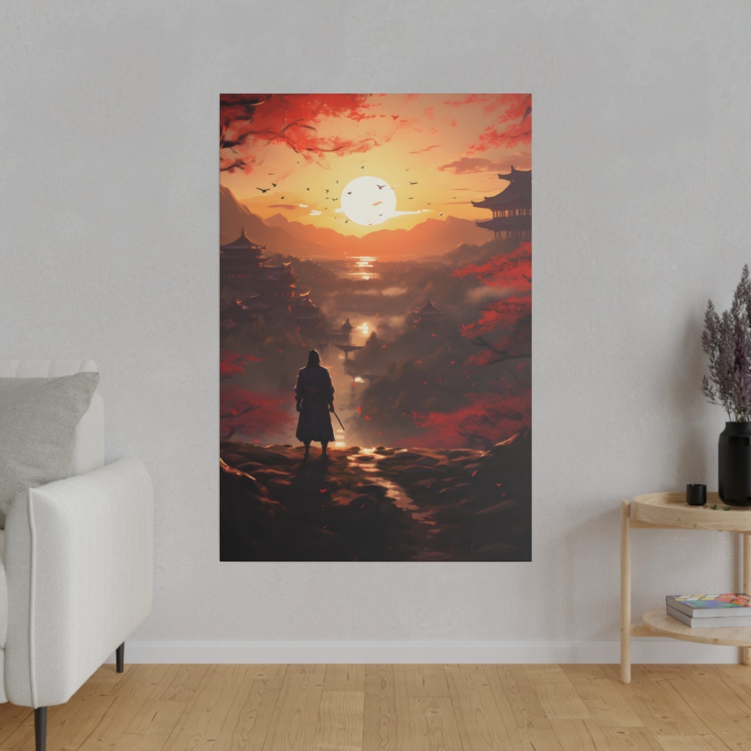 Solitary Samurai Embraces Fading Twilight | Matte Canvas, Stretched, 0. ...