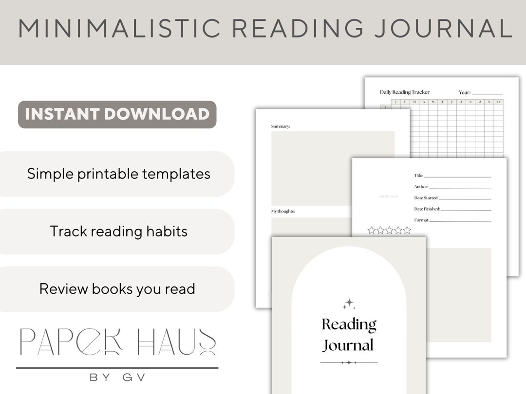 Minimalistic Reading Journal Printable Journal Book Journal Digital ...