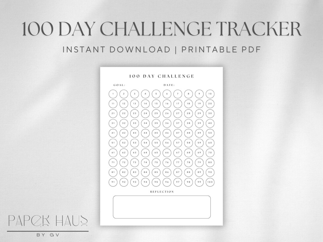 100 Day Challenge Tracker Habit Tracker Page Goal Setting Progress ...