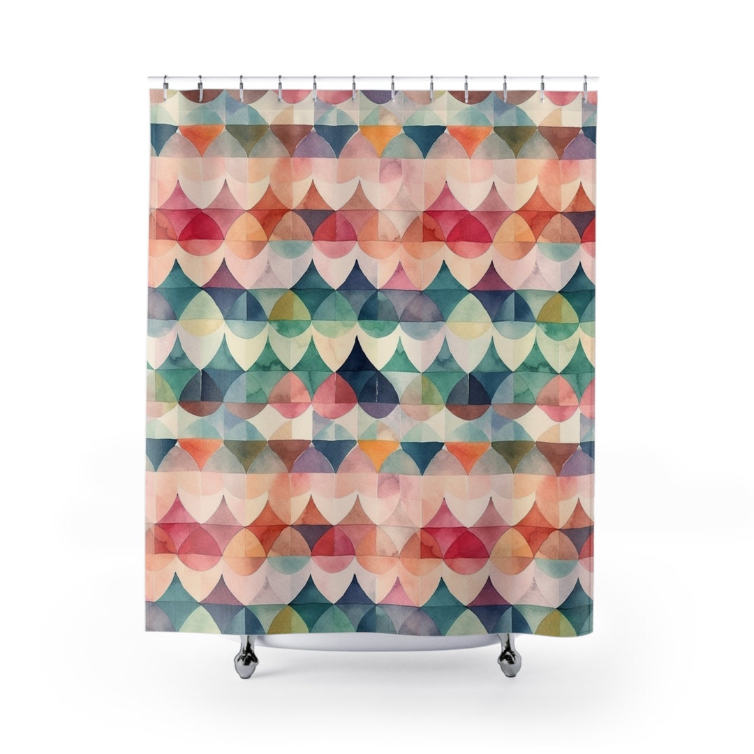 Geometric Watercolor Shower Curtain, Multicolored Shower Curtain ...