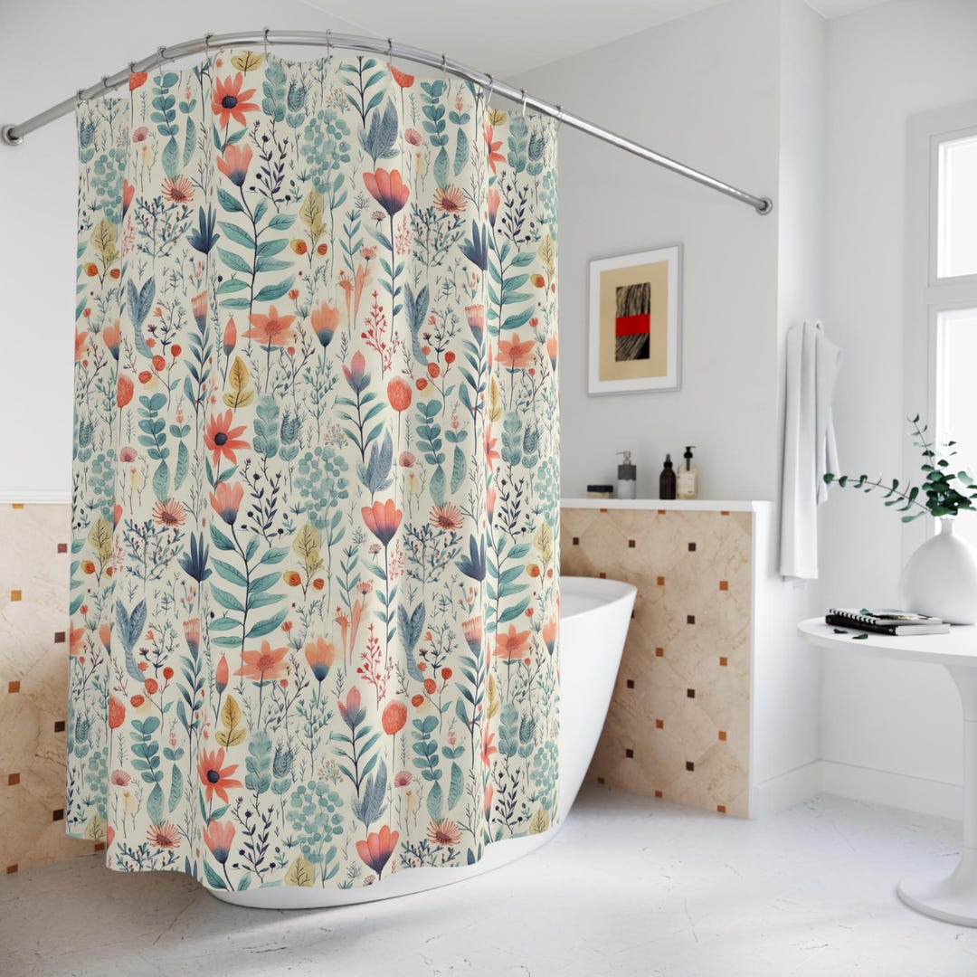 Wildflower Shower Curtian, Colorful Floral Bathroom Decor, Cute Flower ...