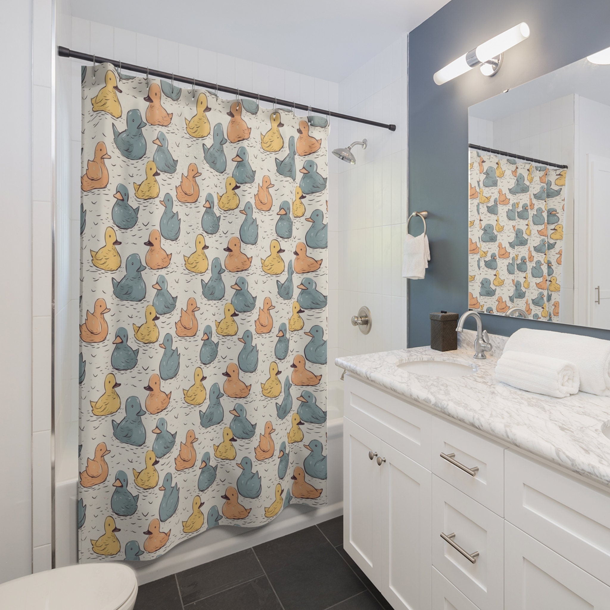 Boho Aesthetic Rubber Duck Shower Curtain Watercolor, Artistic ...