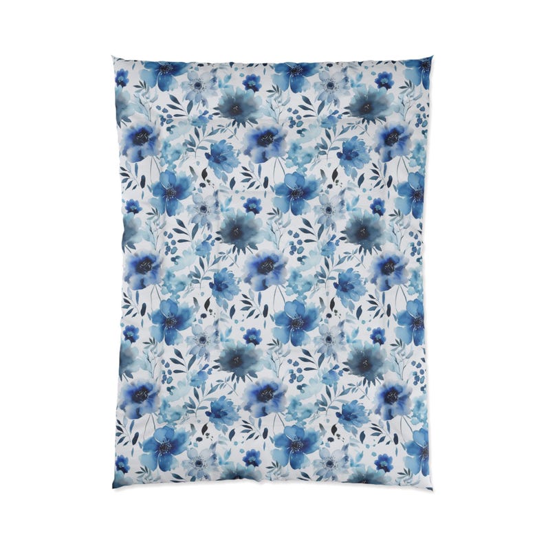 Blue Watercolor Flower Comforter, Flower Comforter, Watercolor ...