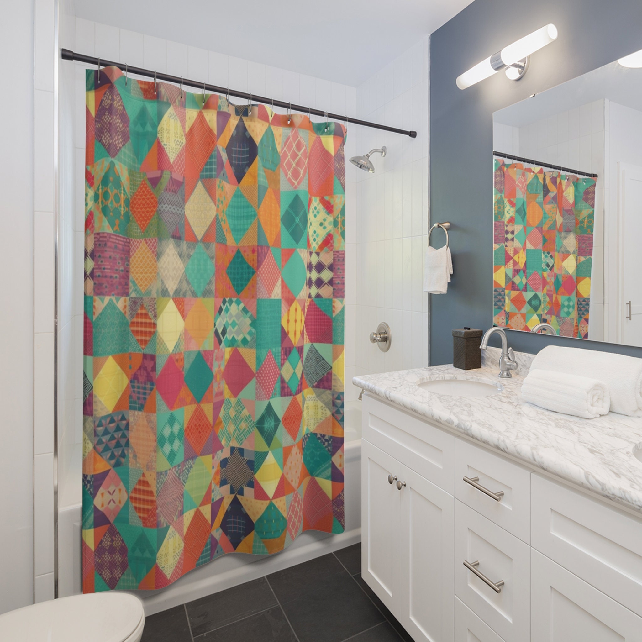 Quilt Shower Curtains, Quilt Pattern Shower Curtain, Quilted Bathroom ...