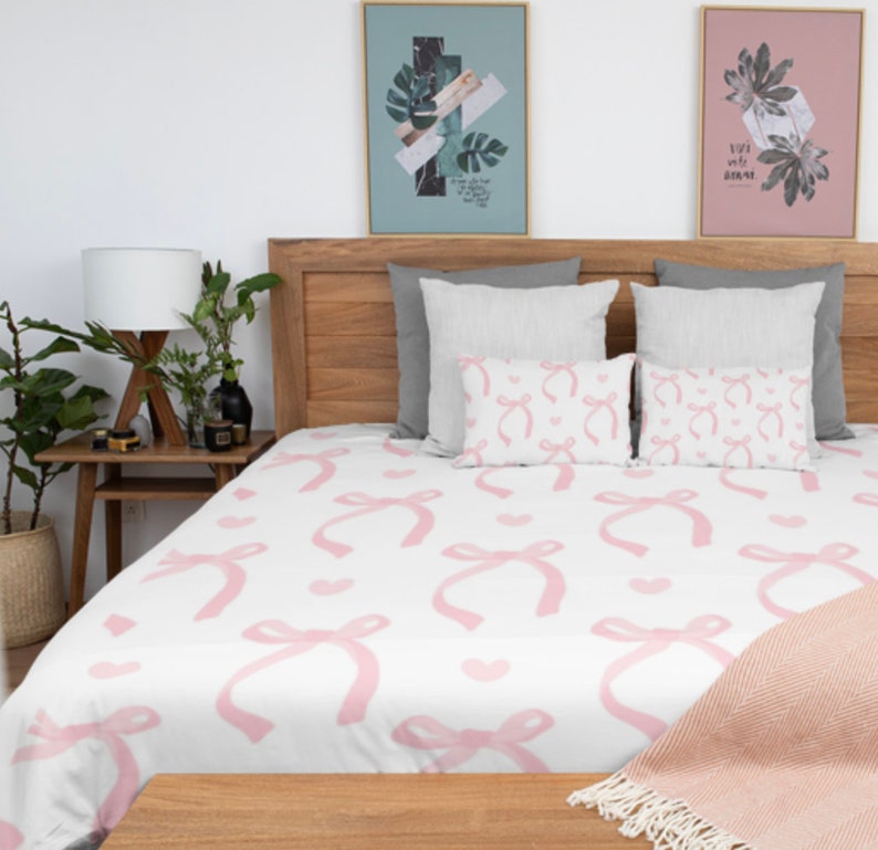 Pink Coquette Bow Comforter, Cute Bow Bedding, Pink, Girly, Old Money ...