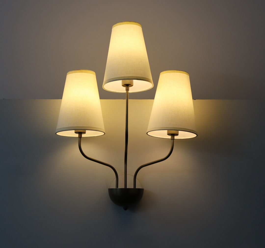 Handcrafted Brass Triple Arm Wall Lamp - Etsy