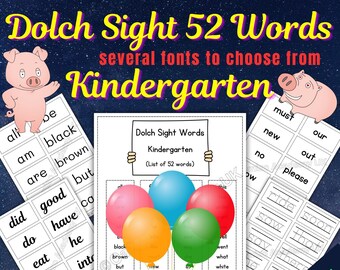 Kindergarten Printable Dolch Sight Words Flashcards - Etsy