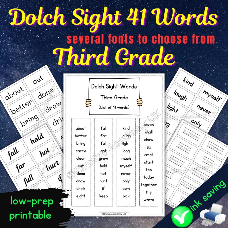 Printable Flashcards Dolch Sight Words Third Grade 41 - Etsy