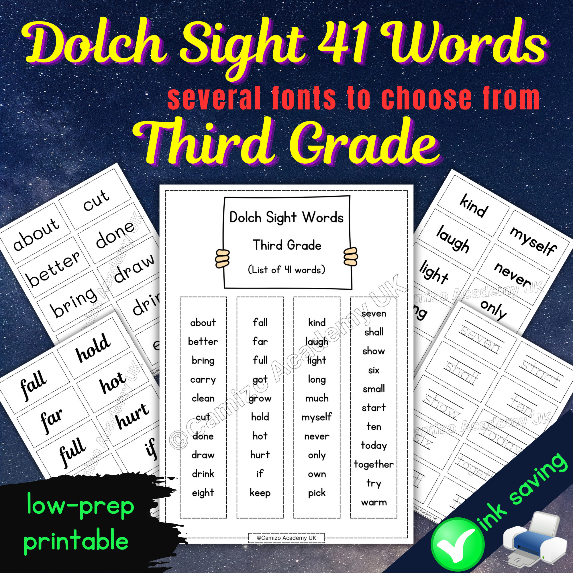 Printable Flashcards Dolch Sight Words Third Grade 41 - Etsy