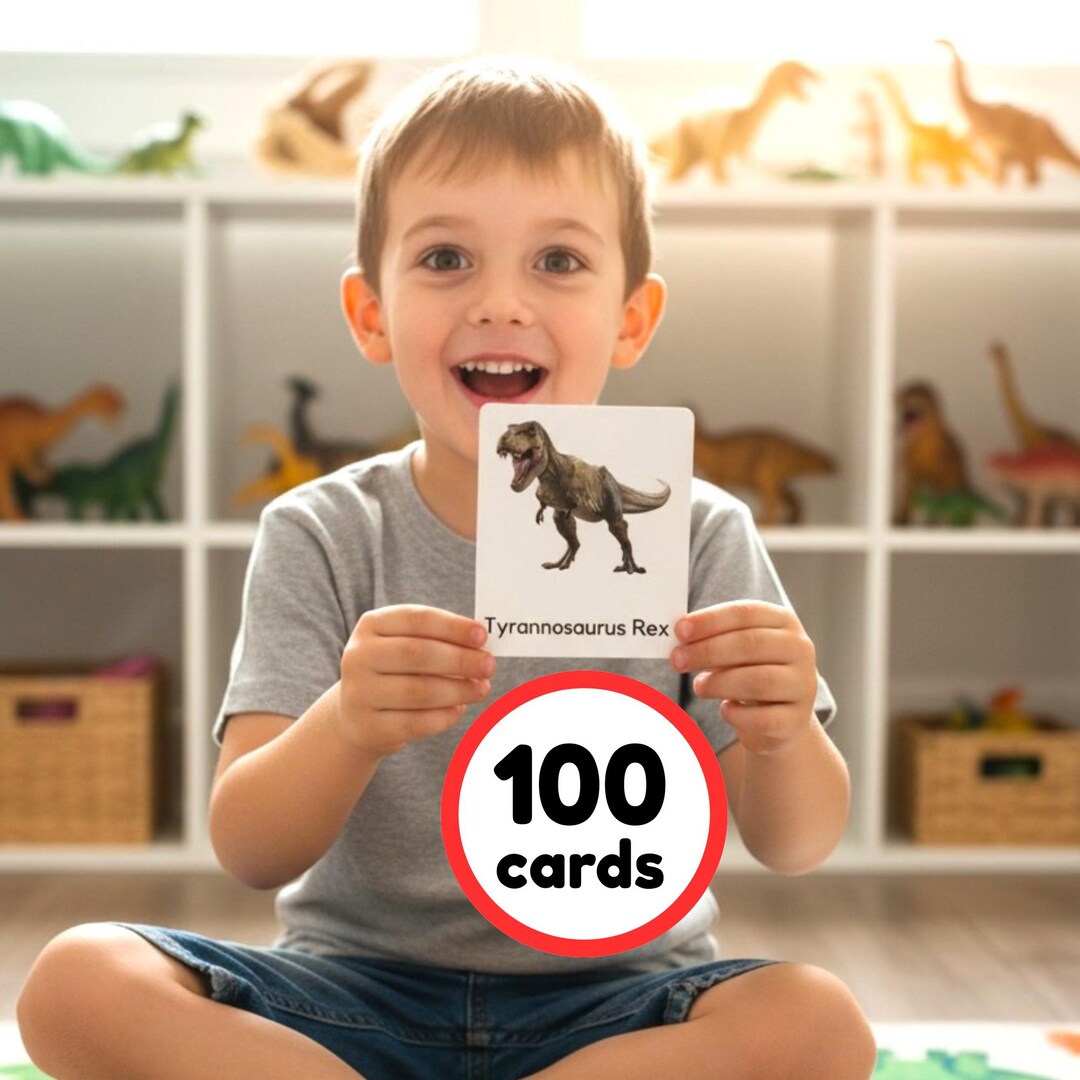 100 Dinosaurs Montessori Cards, Printable Dino Flashcards for Kids ...
