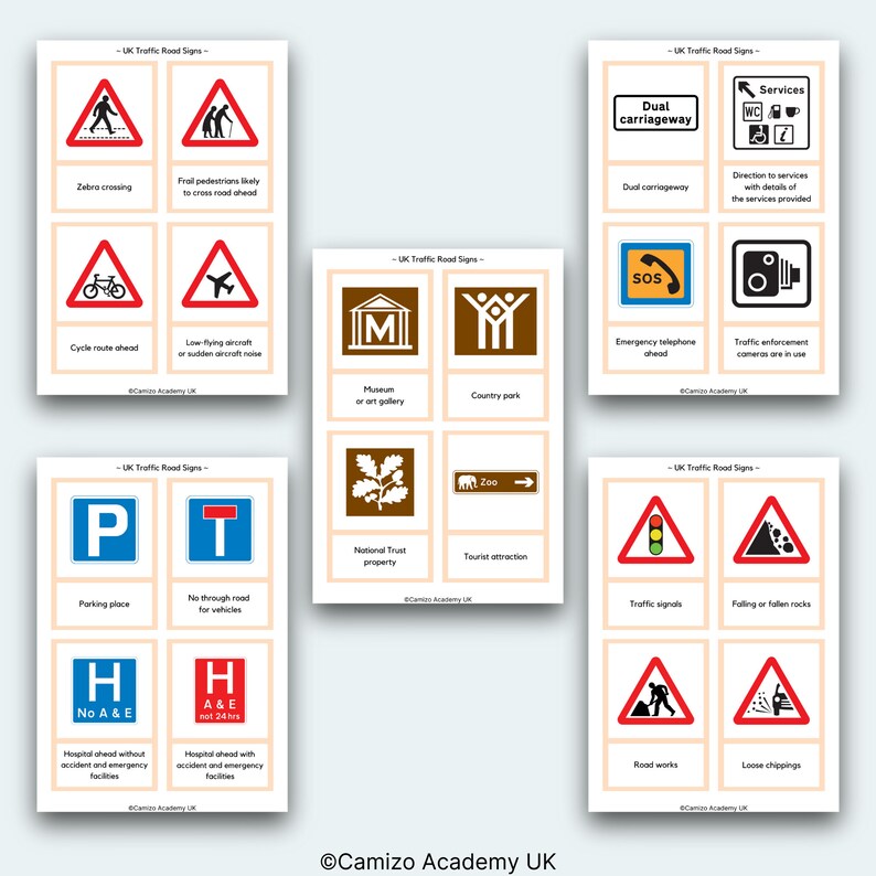 100 Road Signs UK Traffic Montessori 3-part Nomenclature Cards ...
