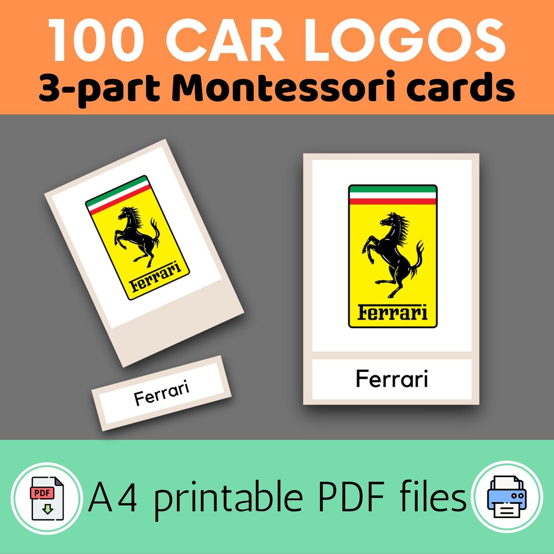100 CAR LOGOS Montessori 3-part Nomenclature Cards Teacher Resources ...