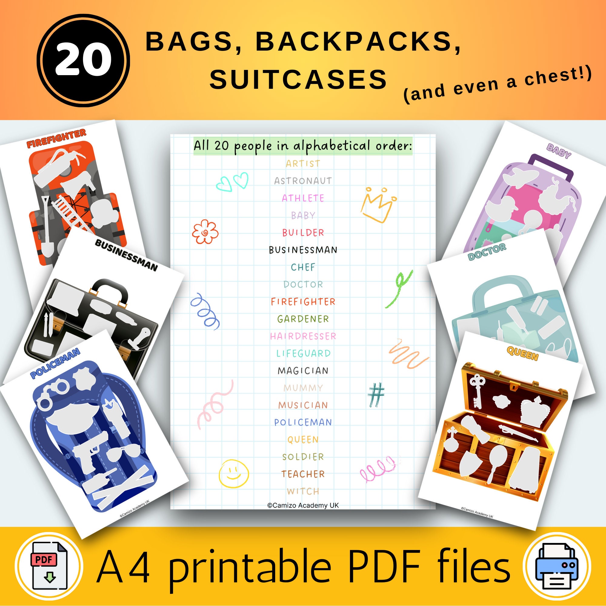 Jobs & Their Bags | Printable Pretend Play | Shadow Matching | Kids ...