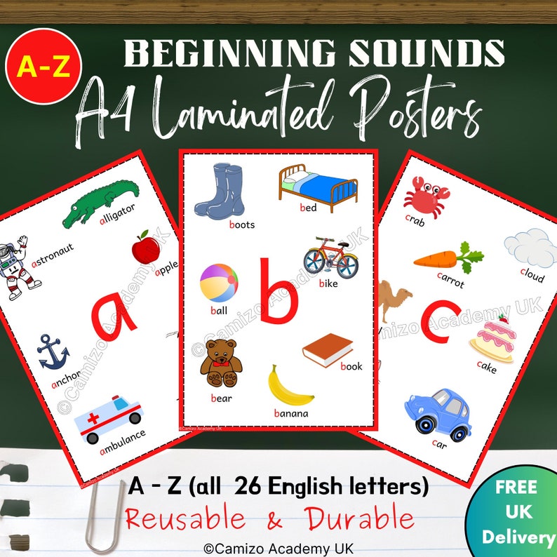 A4 Posters A-Z Alphabet 26 Initial English Sounds Charts Homeschool ...