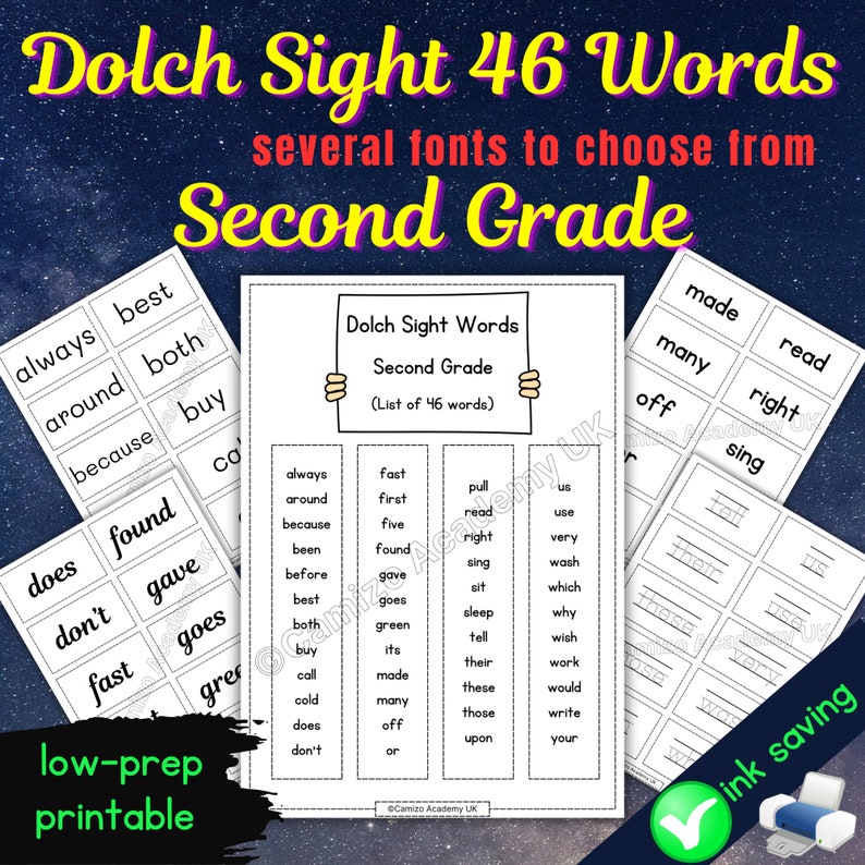 Printable Flashcards Dolch Sight Words | Second Grade | 46 Words ...