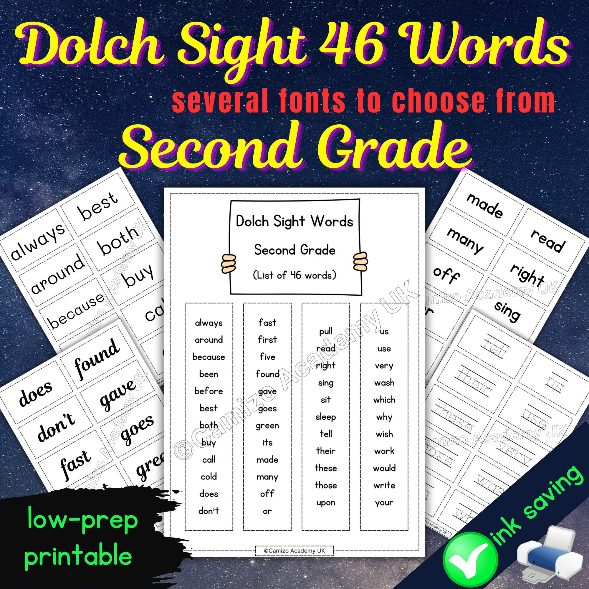 Printable Flashcards Dolch Sight Words | Second Grade | 46 Words ...