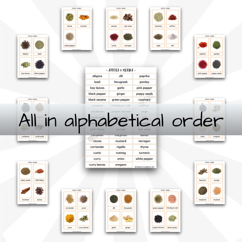 47 Spices & Herbs - 3-part Flashcards Printable | Real Pictures ...