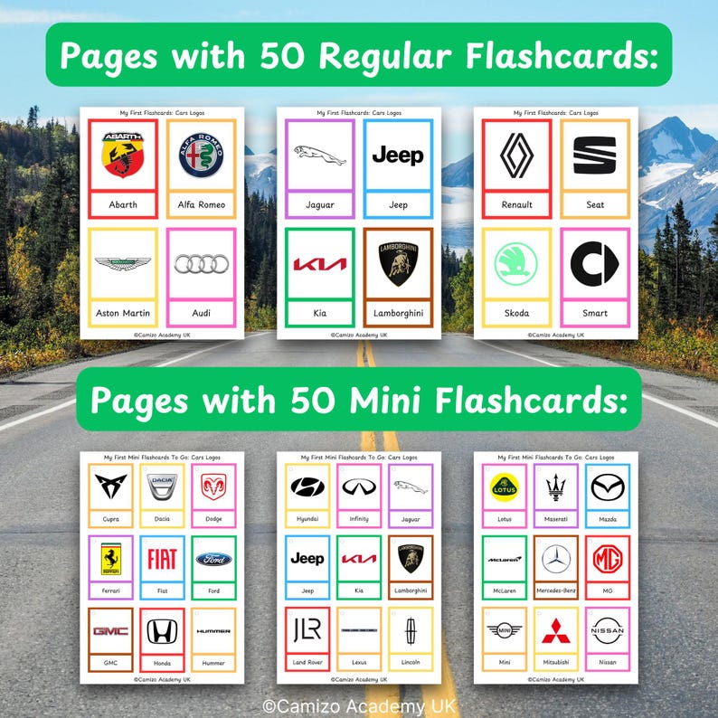 My First Car Logos Flashcards, Printable Toddler Flashcards, Car Theme ...