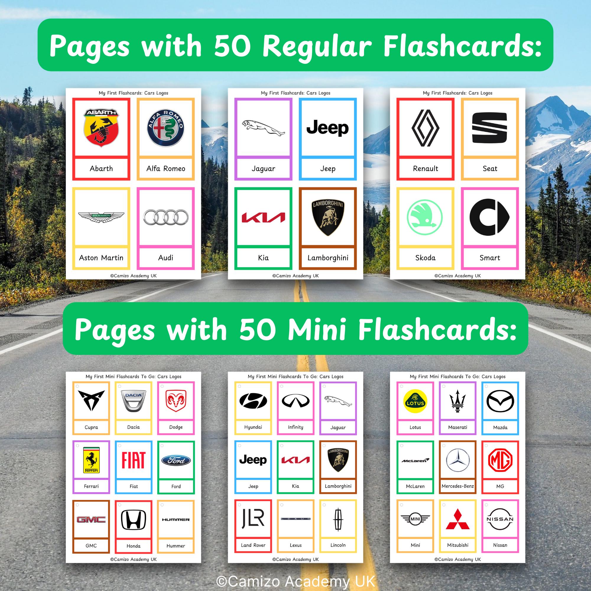 My First Car Logos Flashcards, Printable Toddler Flashcards, Car Theme ...
