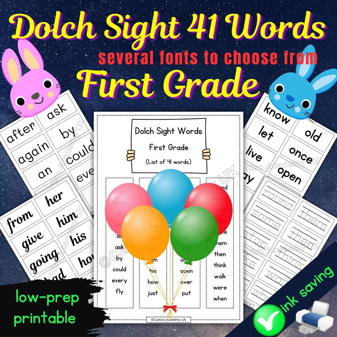Printable Flashcards Dolch Sight Words First Grade 41 - Etsy