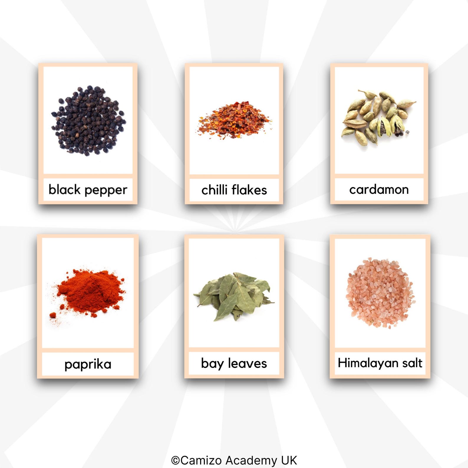47 Spices & Herbs - 3-part Flashcards Printable | Real Pictures ...