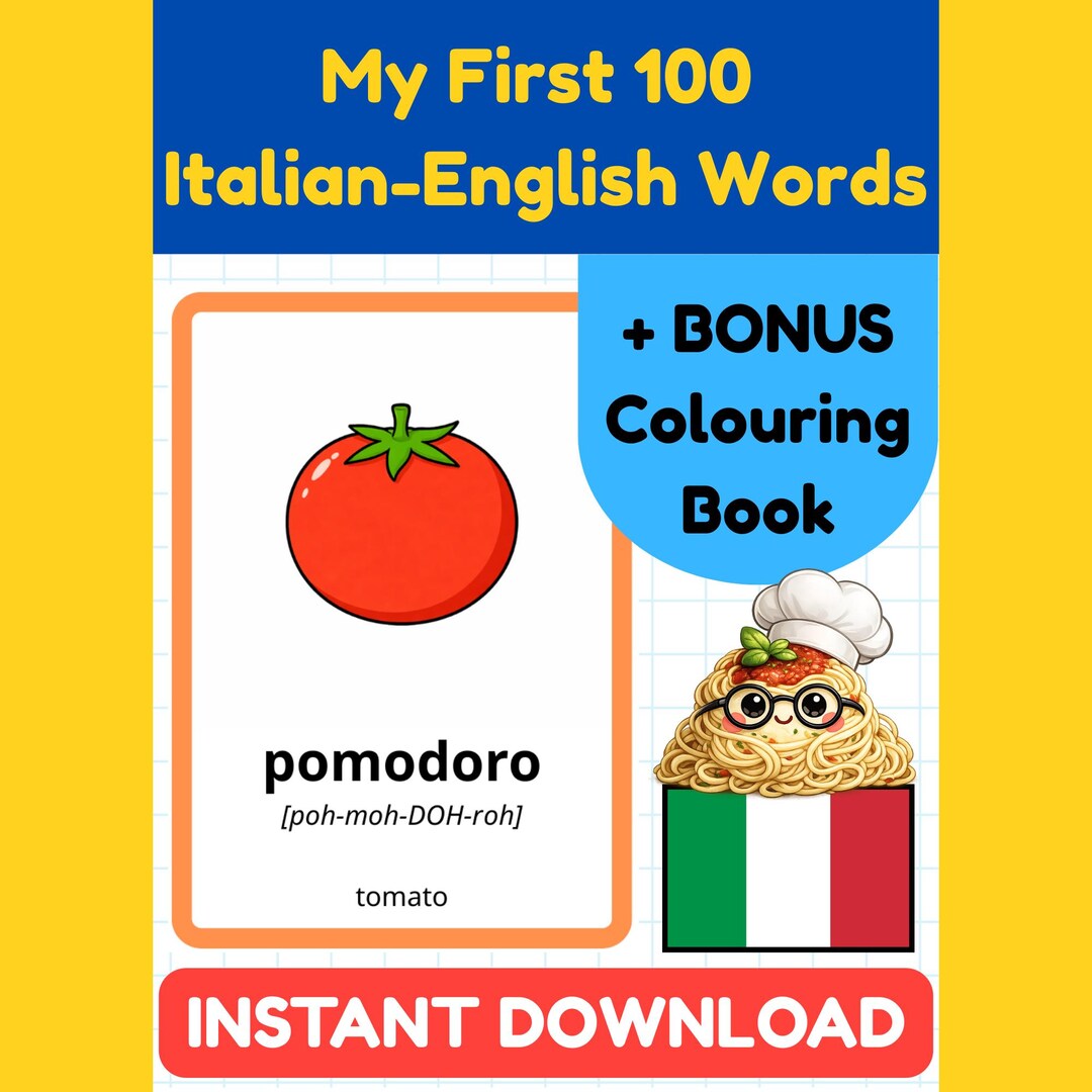 Italian English Flashcards for Toddlers | My First 100 Italian Words ...