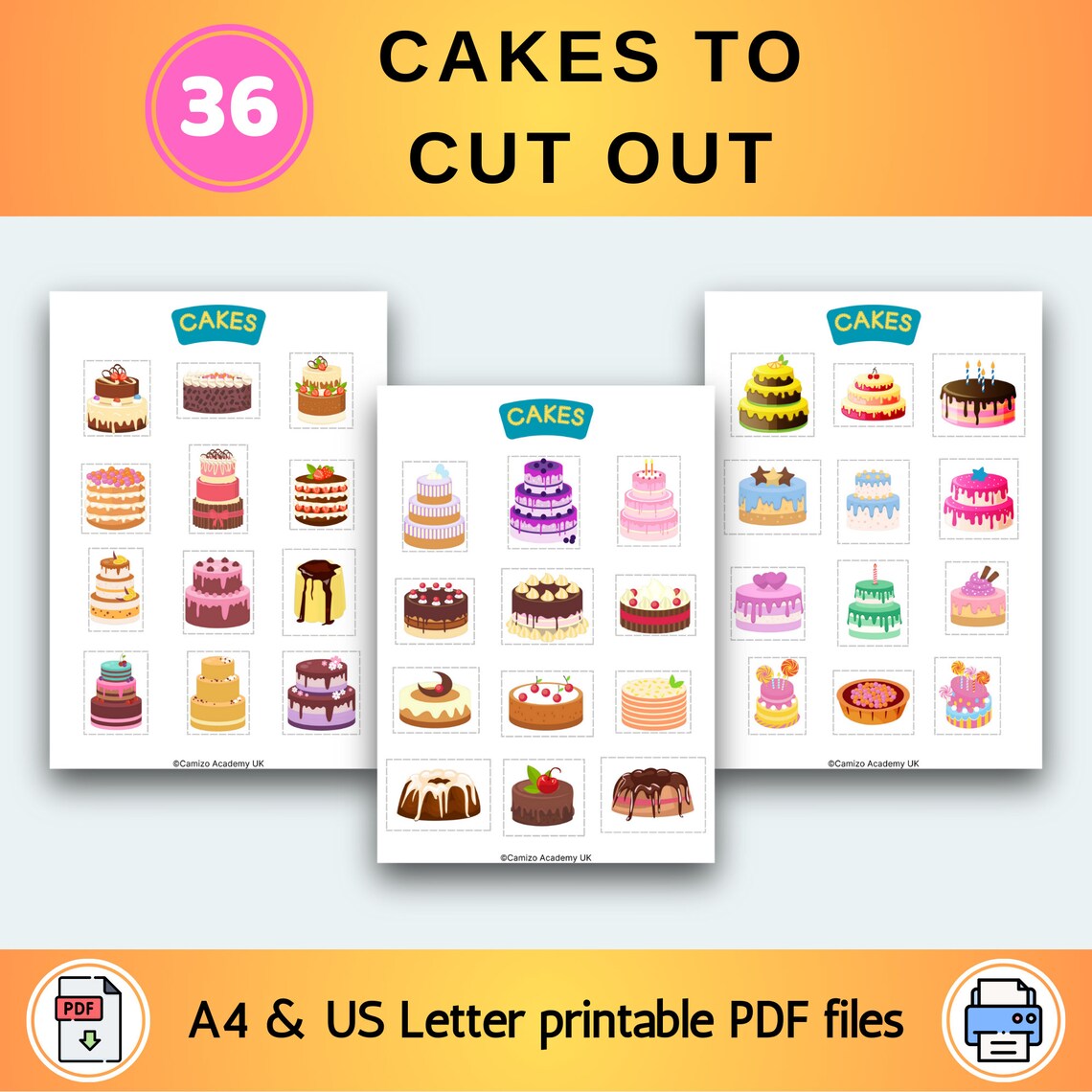 Printable Cake Shop Pretend Dramatic Play Game | Pair Shadow Matching ...