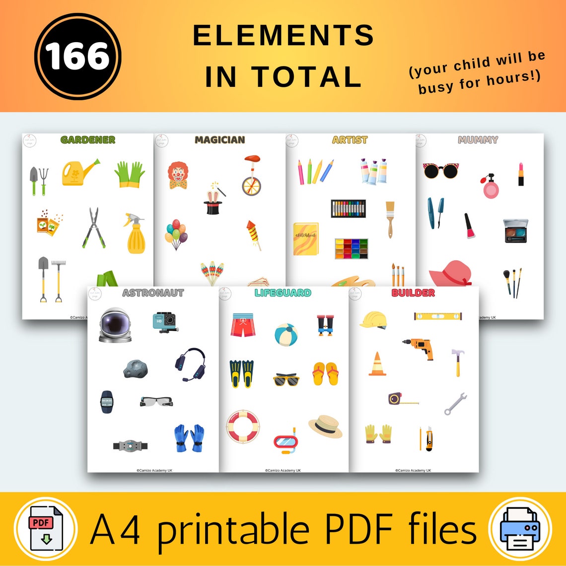 Jobs & Their Bags | Printable Pretend Play | Shadow Matching | Kids ...