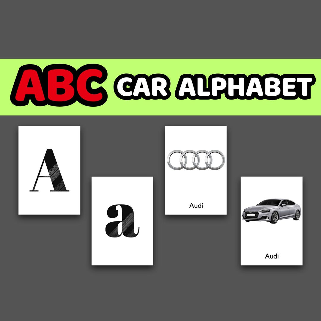 Car Alphabet Letters A-Z 3-part Flashcards | Transport Vehicles ...